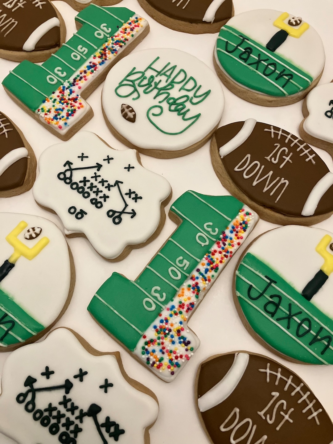1 Dozen Sports Themes Decorative Cookies. Football Birthday Field Goal ...