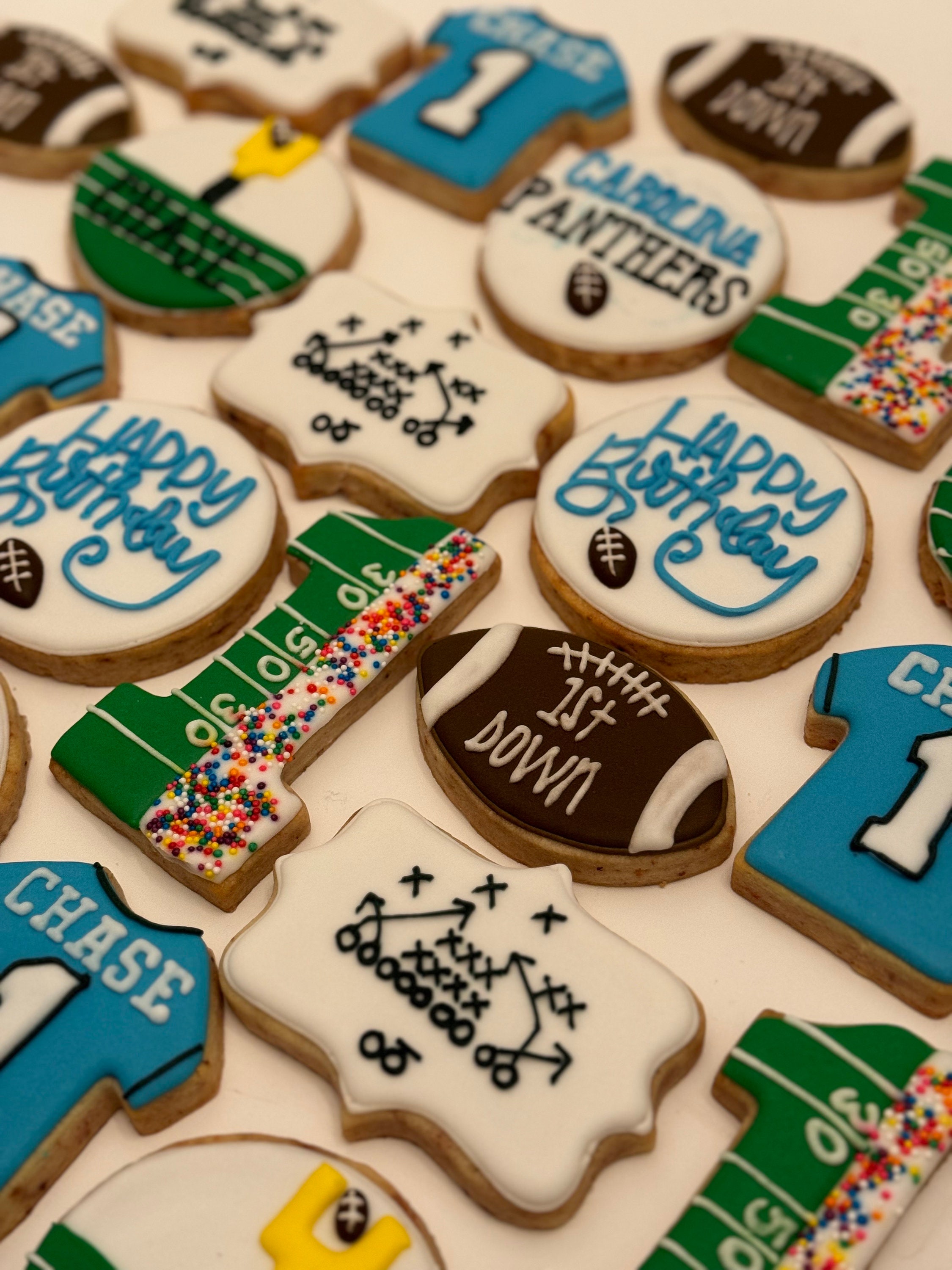 1 Dozen Sports Themes Decorative Cookies. Football Birthday Field Goal ...