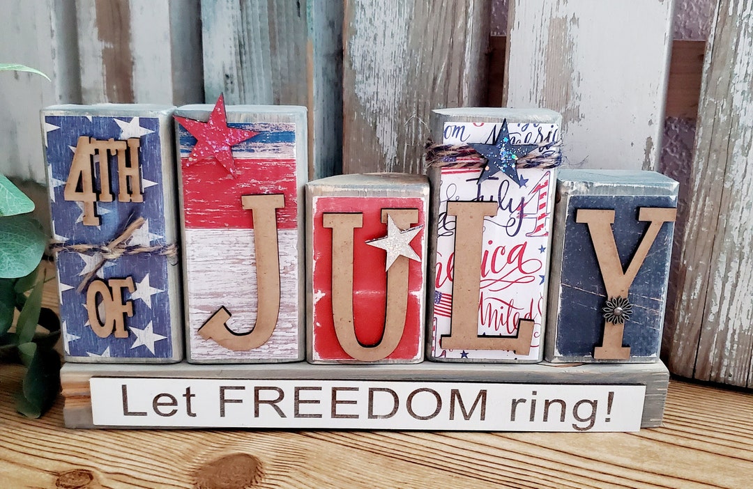 4th of July Rustic / Wood Blocks Perfect Holiday Home Decor or Makes a ...
