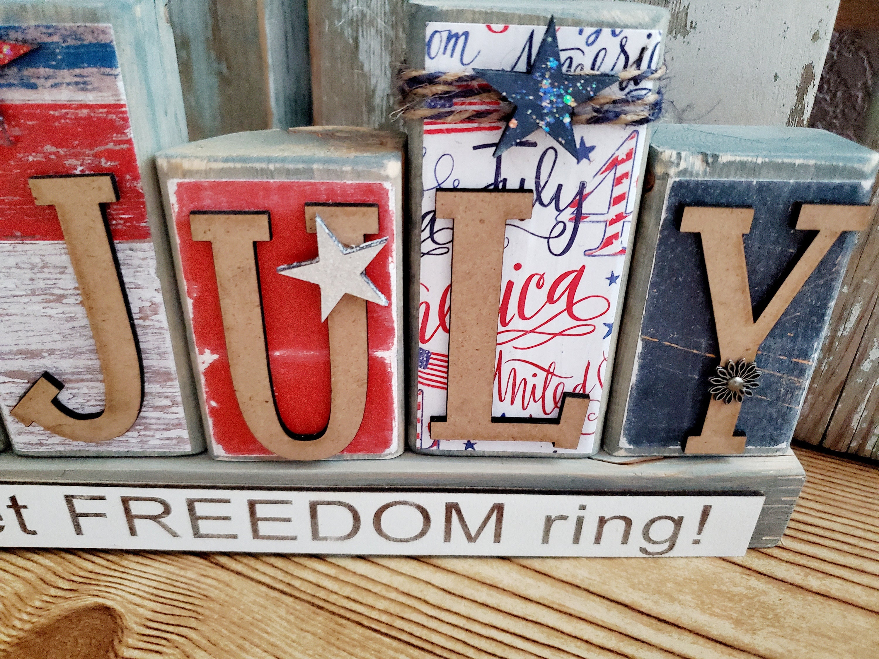 4th of July Rustic / Wood Blocks Perfect Holiday Home Decor or Makes a ...
