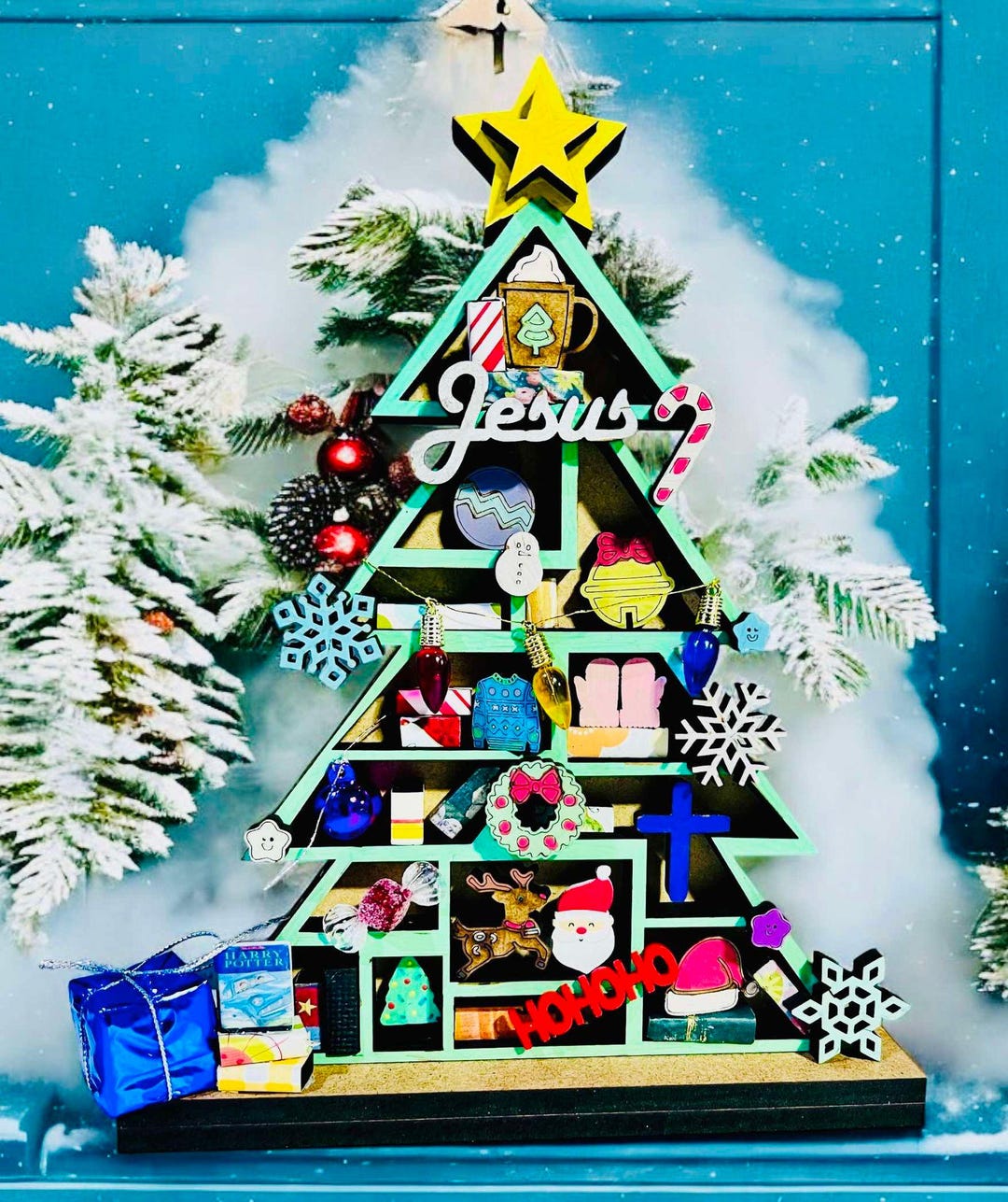 Miniature Christmas Tree Bookshelf With Winter Minis, Mini Bookcase ...