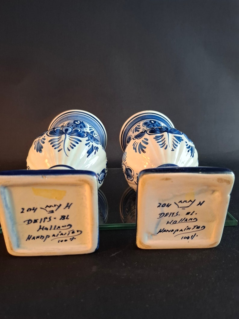 Rare Pair of Hand-painted Delft Blue Vases Unique Shape 18.5 Cm / 7.3 ...