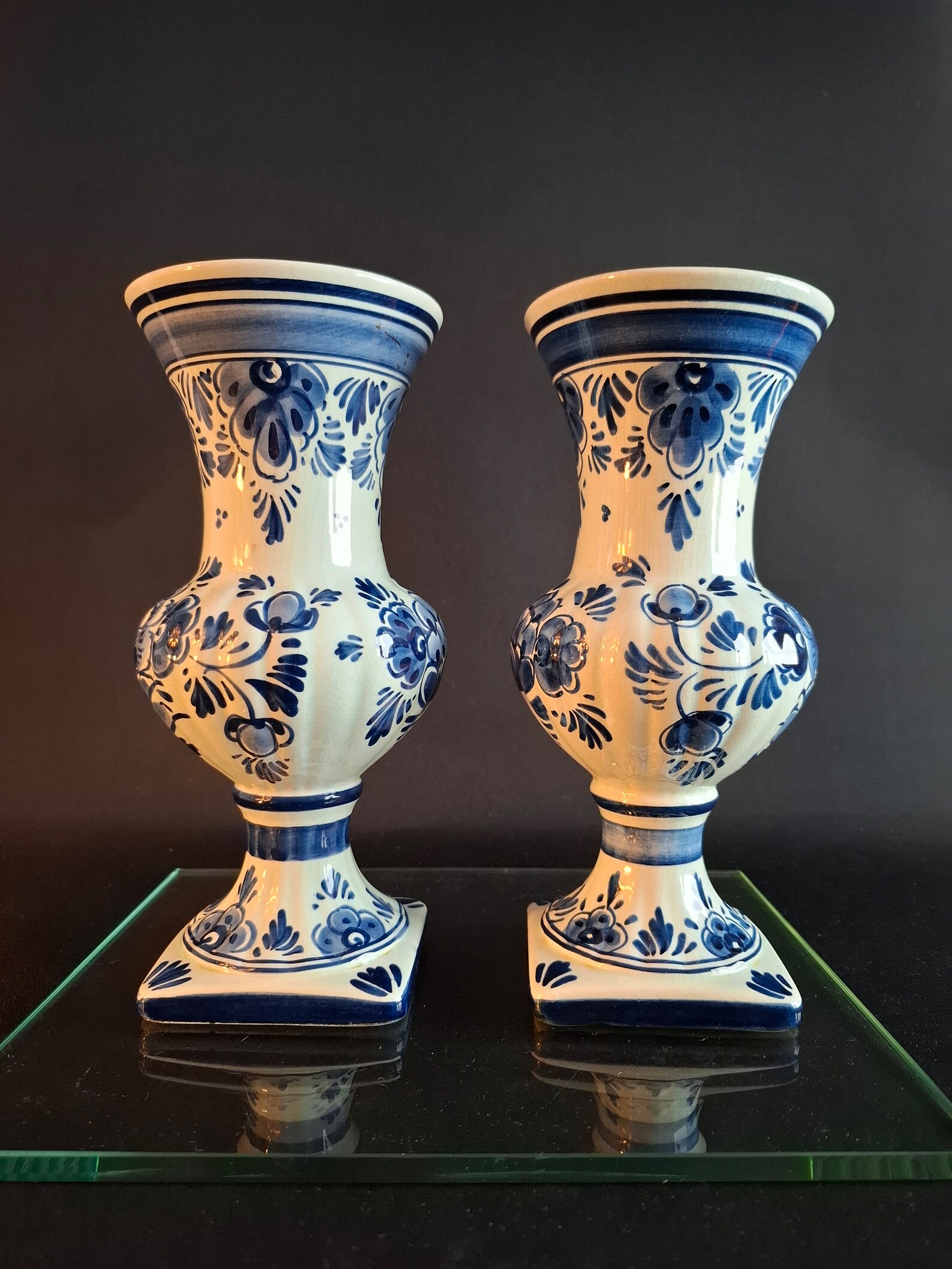 Rare Pair of Hand-painted Delft Blue Vases Unique Shape 18.5 Cm / 7.3 ...