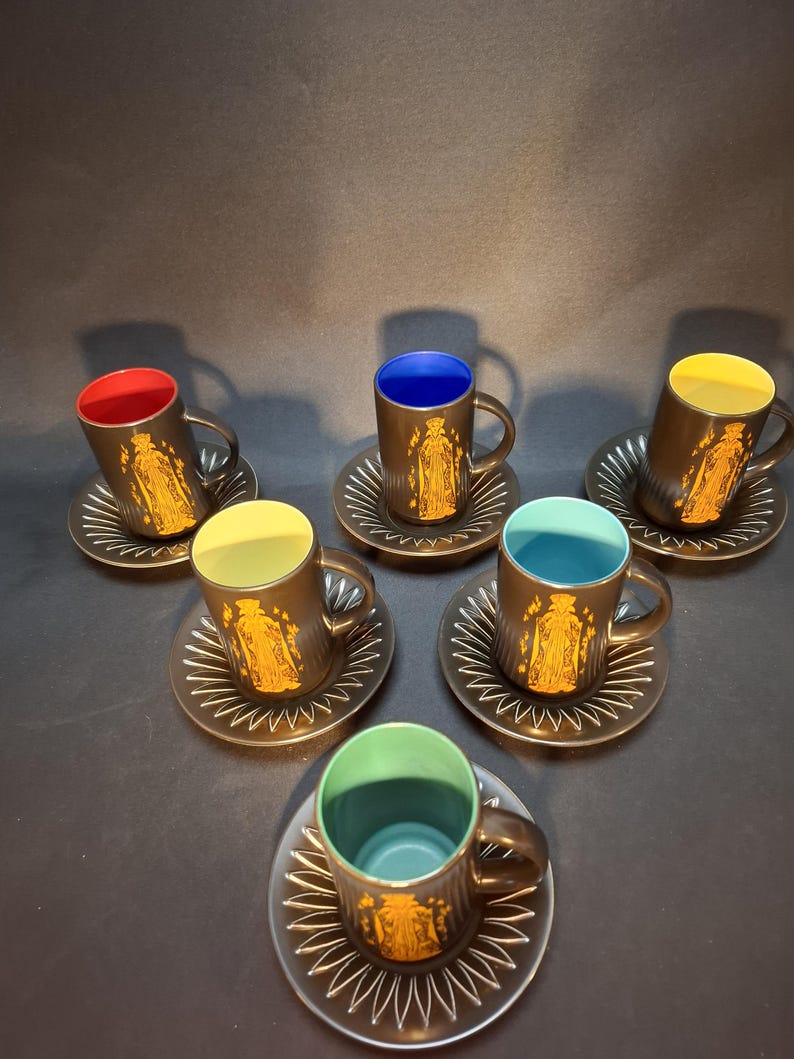 Vintage Crown Devon Coffee Set – Multicolor Interior – Gold Damsel ...