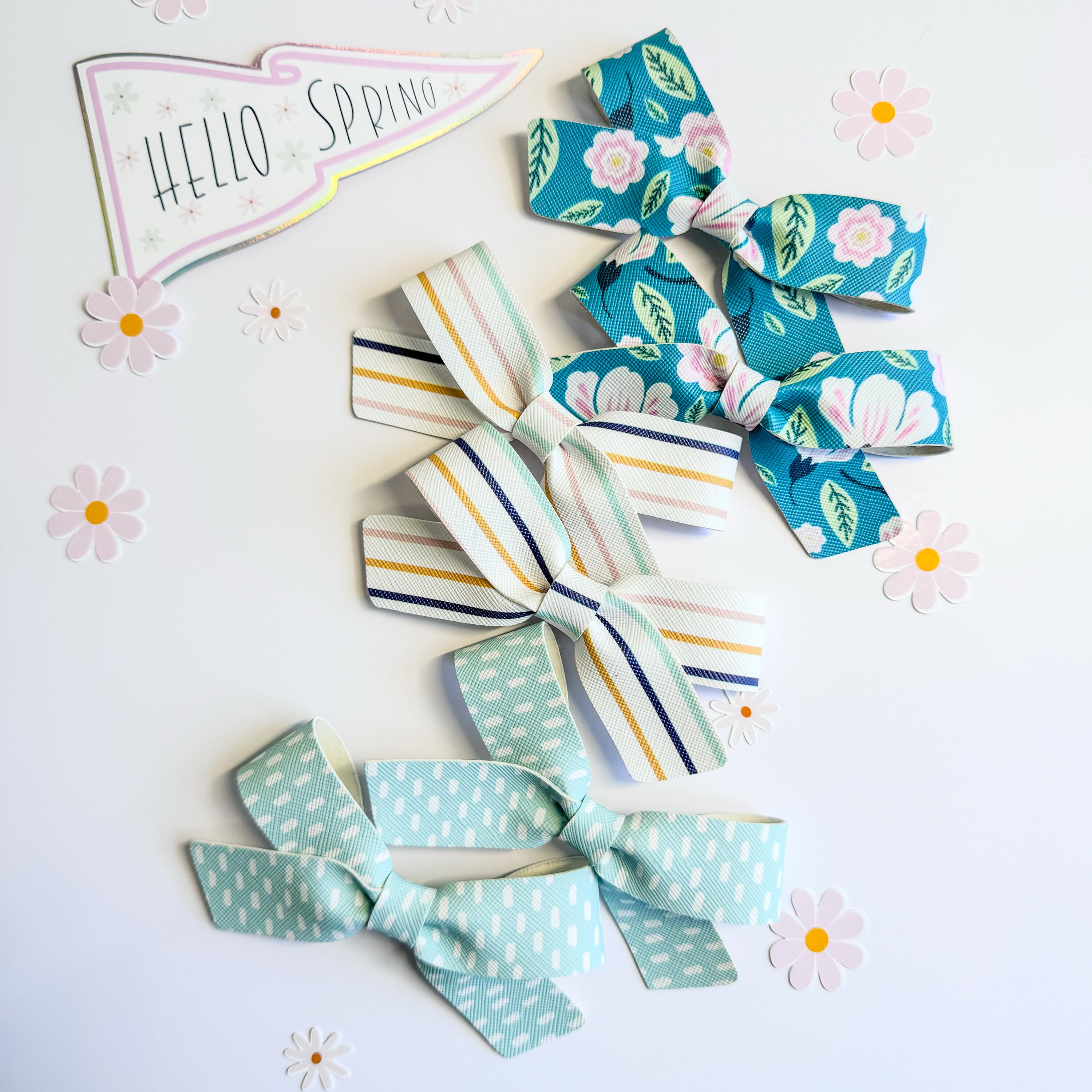 Spring Hair Bows, Boho Hair Bows, Pigtail Spring Hair Bows, Girls ...