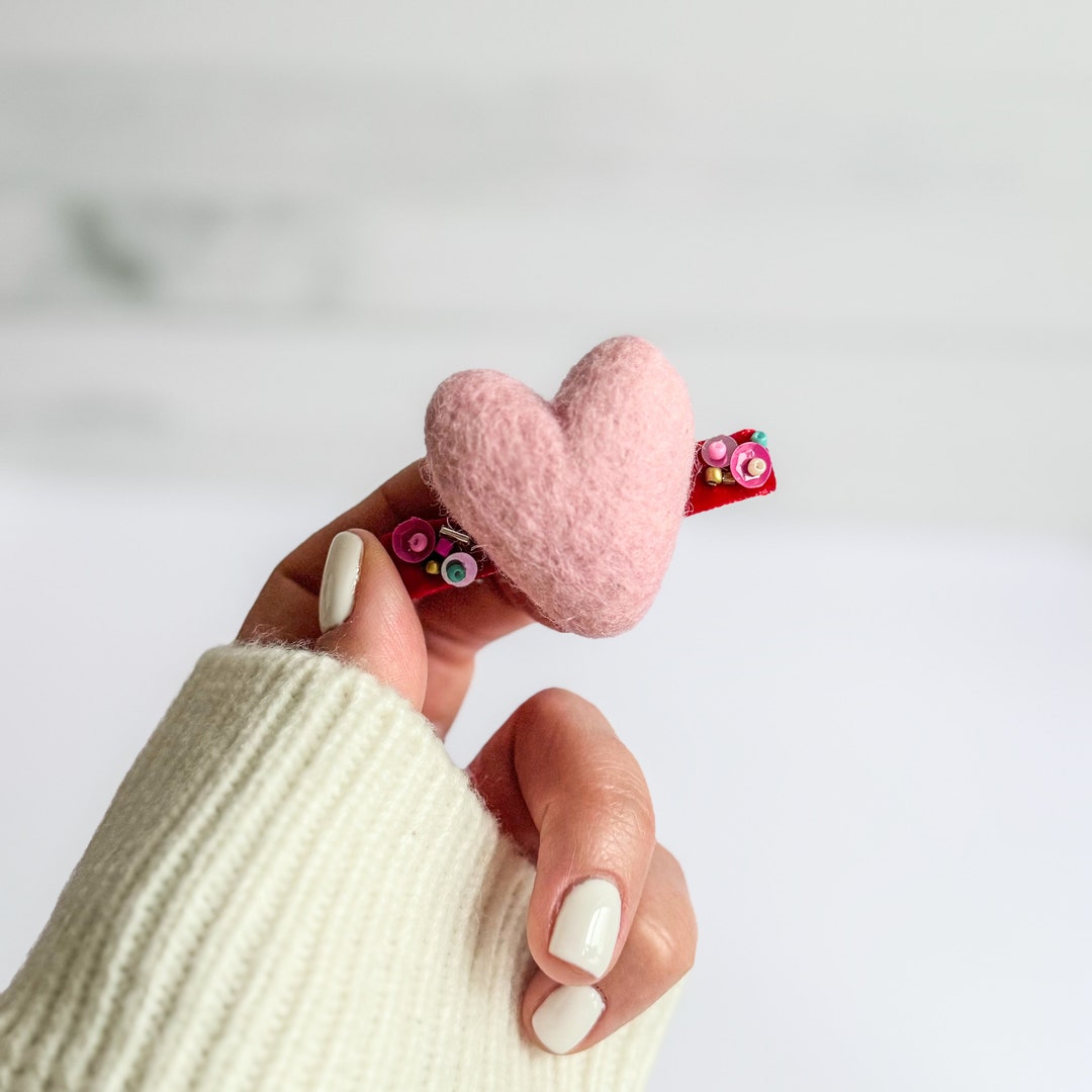 Heart Pigtail Clip, Pink Heart Hair Clip, Valentines Hair Clip, Heart ...