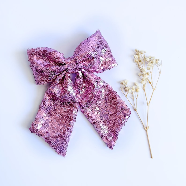 Sequin Bow, Sequin Hair Bow, Pink Sequin Hair Bow, Long Tail Hair Bow ...