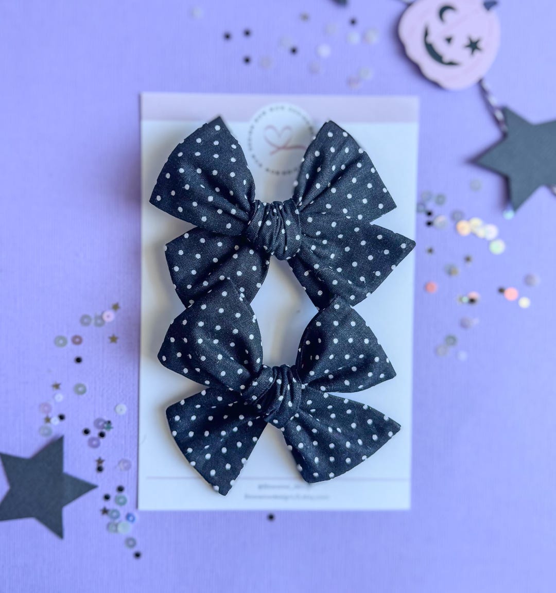 Black Dots Hair Bow, Black Dots Pigtail Bow, Polka Dots Pigtail Bow ...
