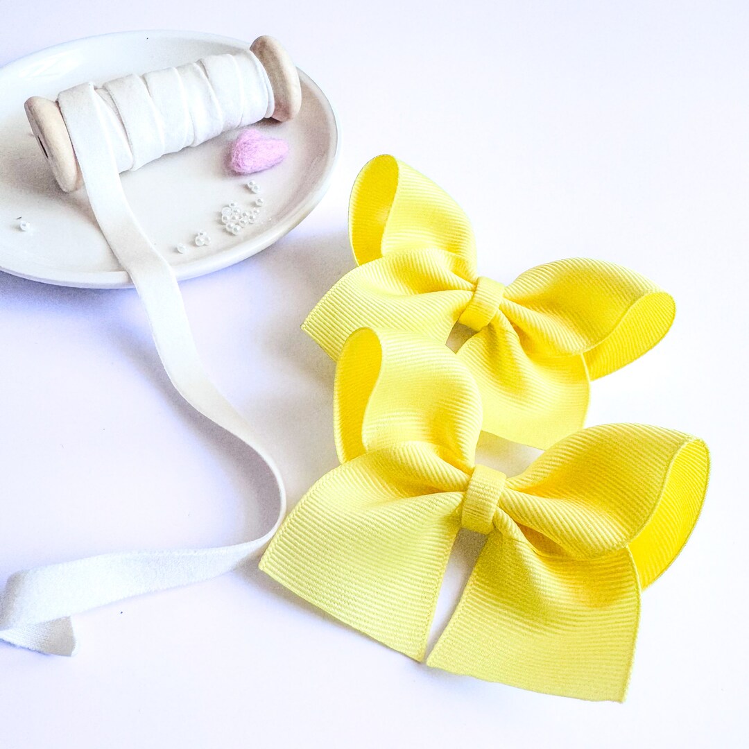 Ribbon Hair Bows, Pigtail Hair Bows, Yellow Hair Bow, Toddler Hair ...