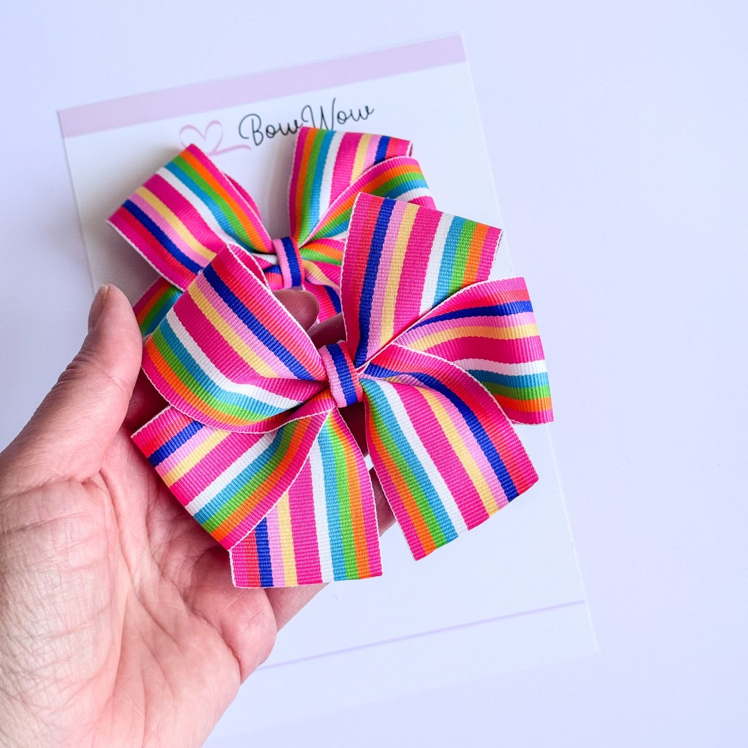 Stripes Hair Bows, Stripes Pigtail Bows, Ribbon Stripes Bows, Pigtail ...