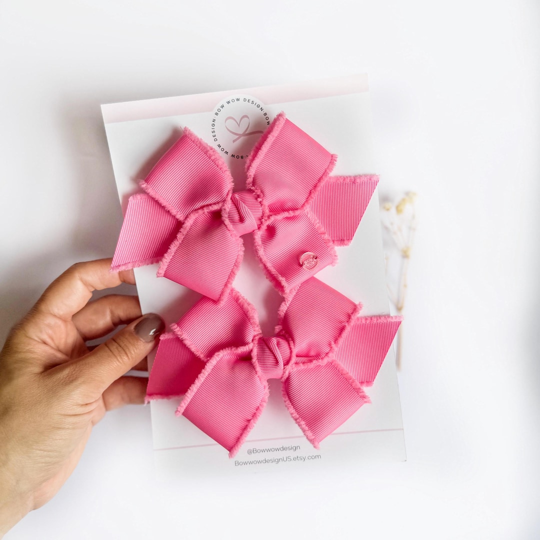 Hot Pink Frayed Bows, Hot Pink Pigtail Bows, Pink Grosgrain Ribbon Bows ...