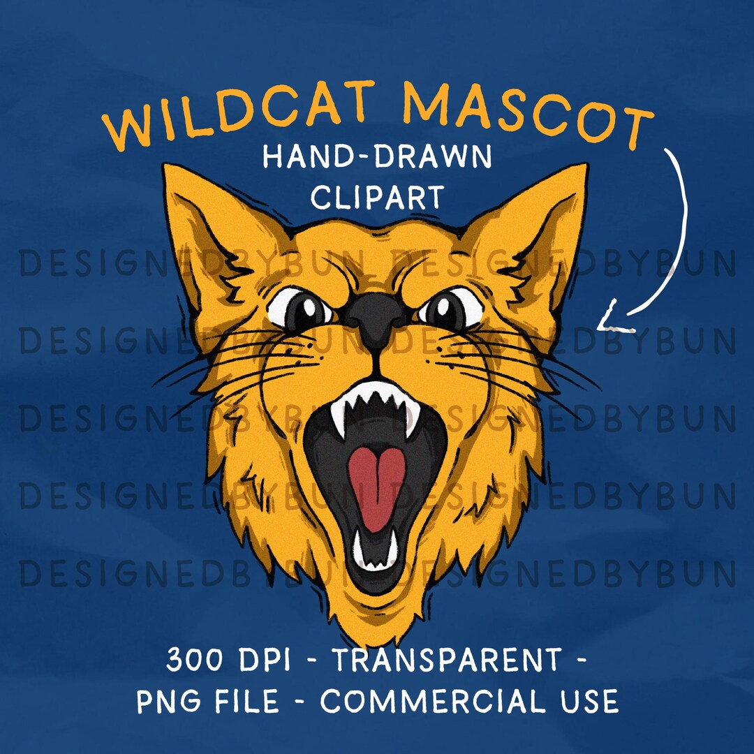 Wildcat Mascot - Hand Drawn Doodle Clipart - PNG Digital Design - Team ...