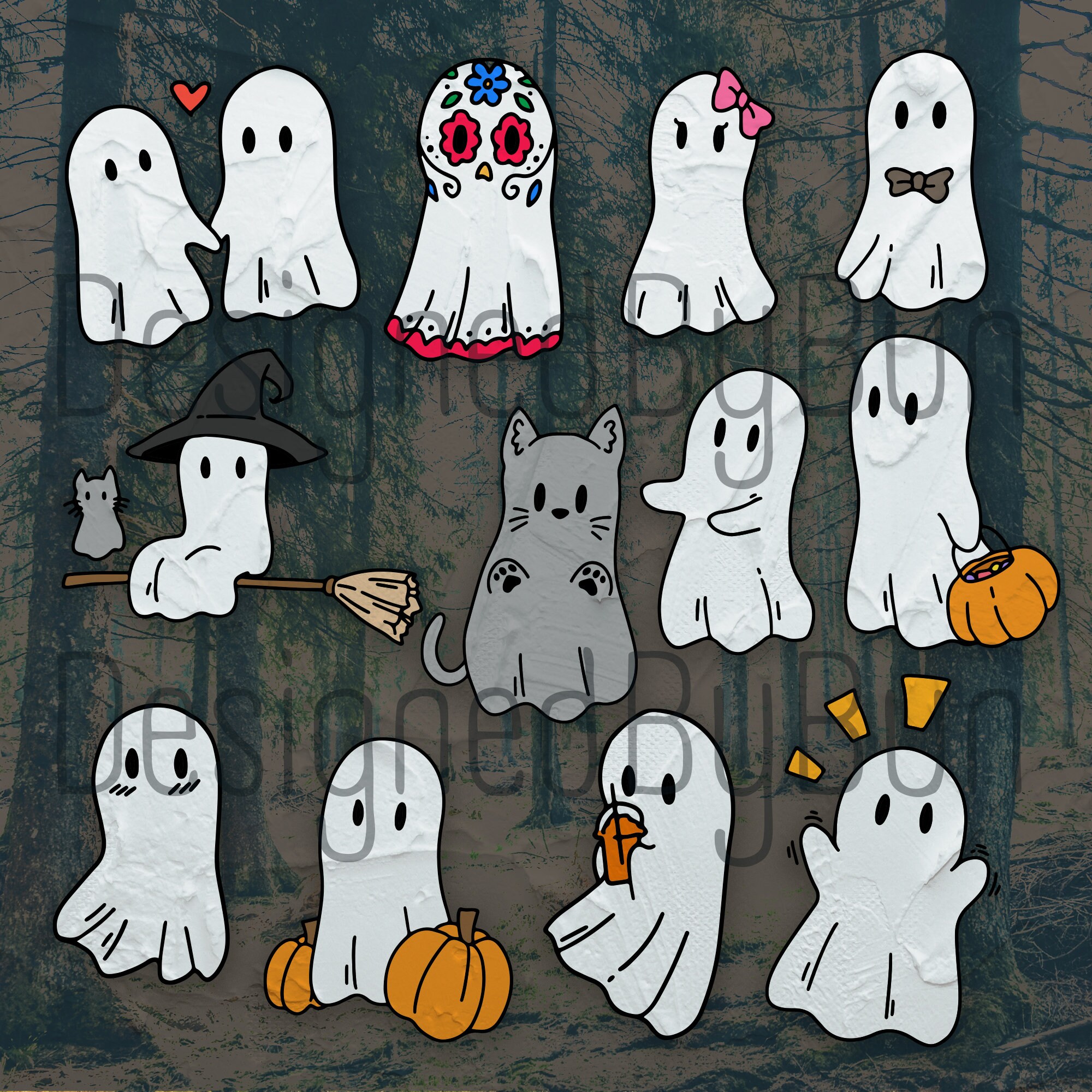 Spooky Ghosts Clipart Files PNG SVG EPS Cricut / Cut - Etsy