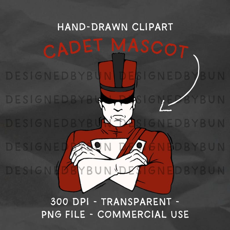Hand-drawn Cadet Mascot Clipart: School Spirit PNG (digital Download ...