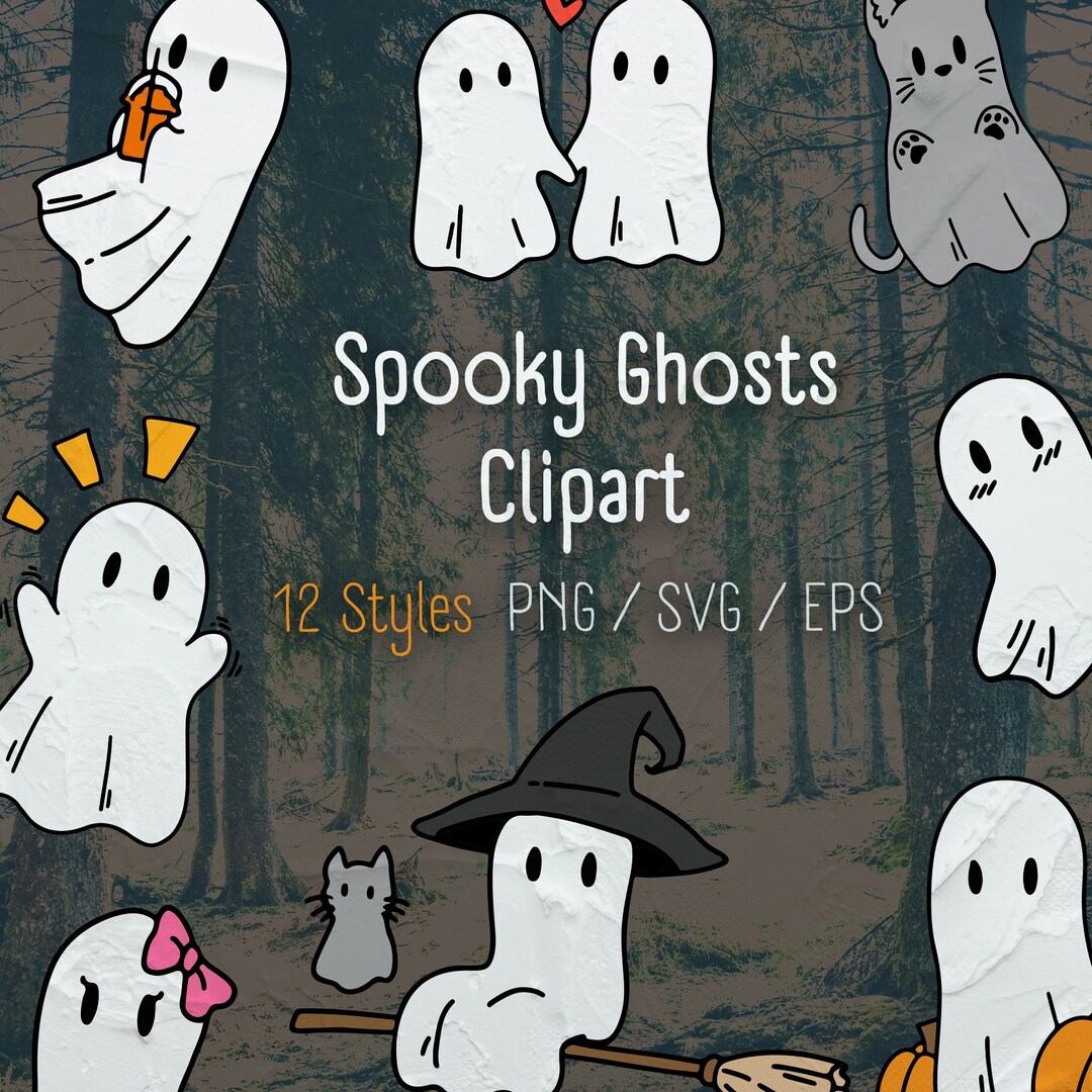 Spooky Ghosts Clipart Files - PNG, SVG, EPS - Cricut / Cut Files ...
