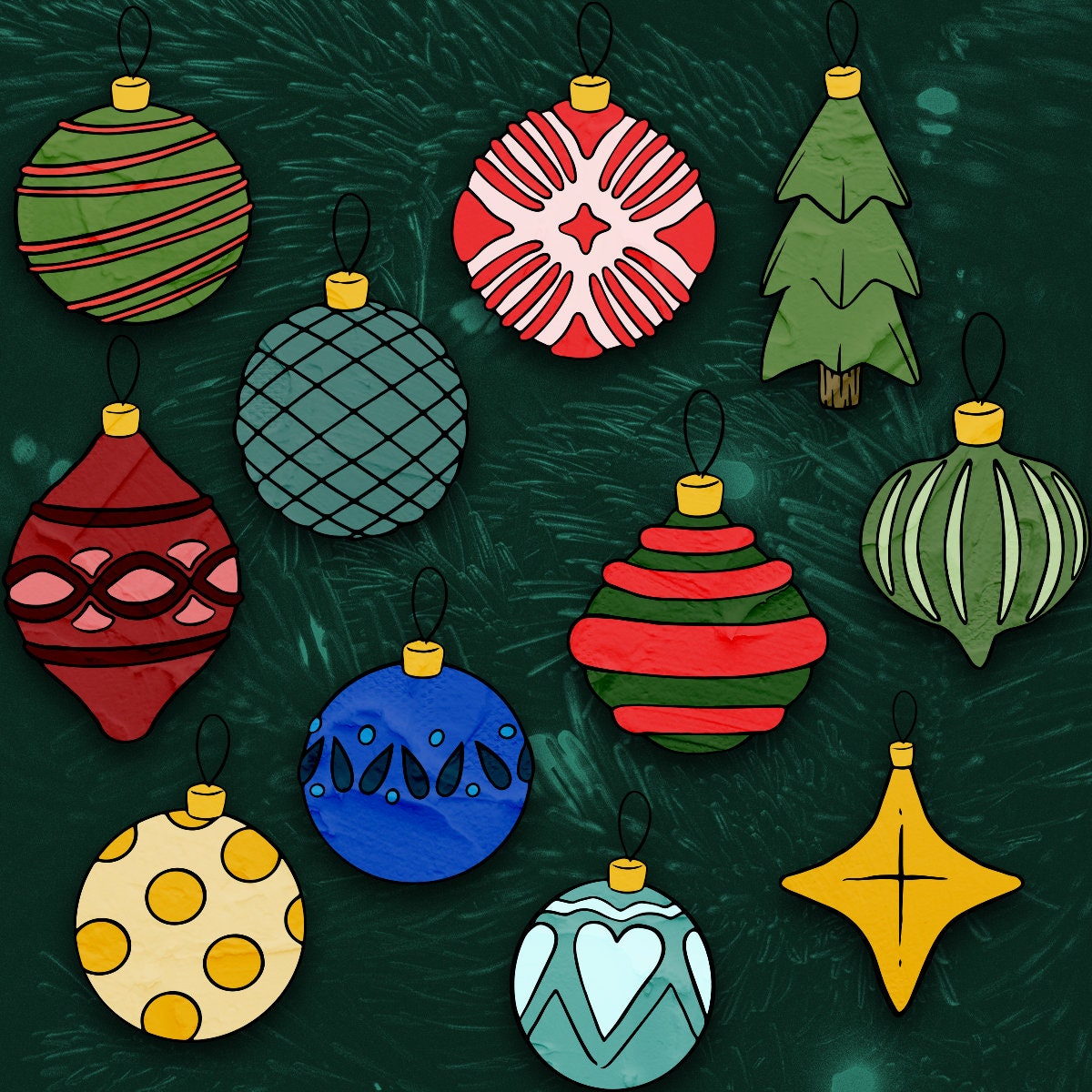 Holiday Ornaments Clipart PNG, SVG, EPS Cricut / Cut Files / Silhouette ...
