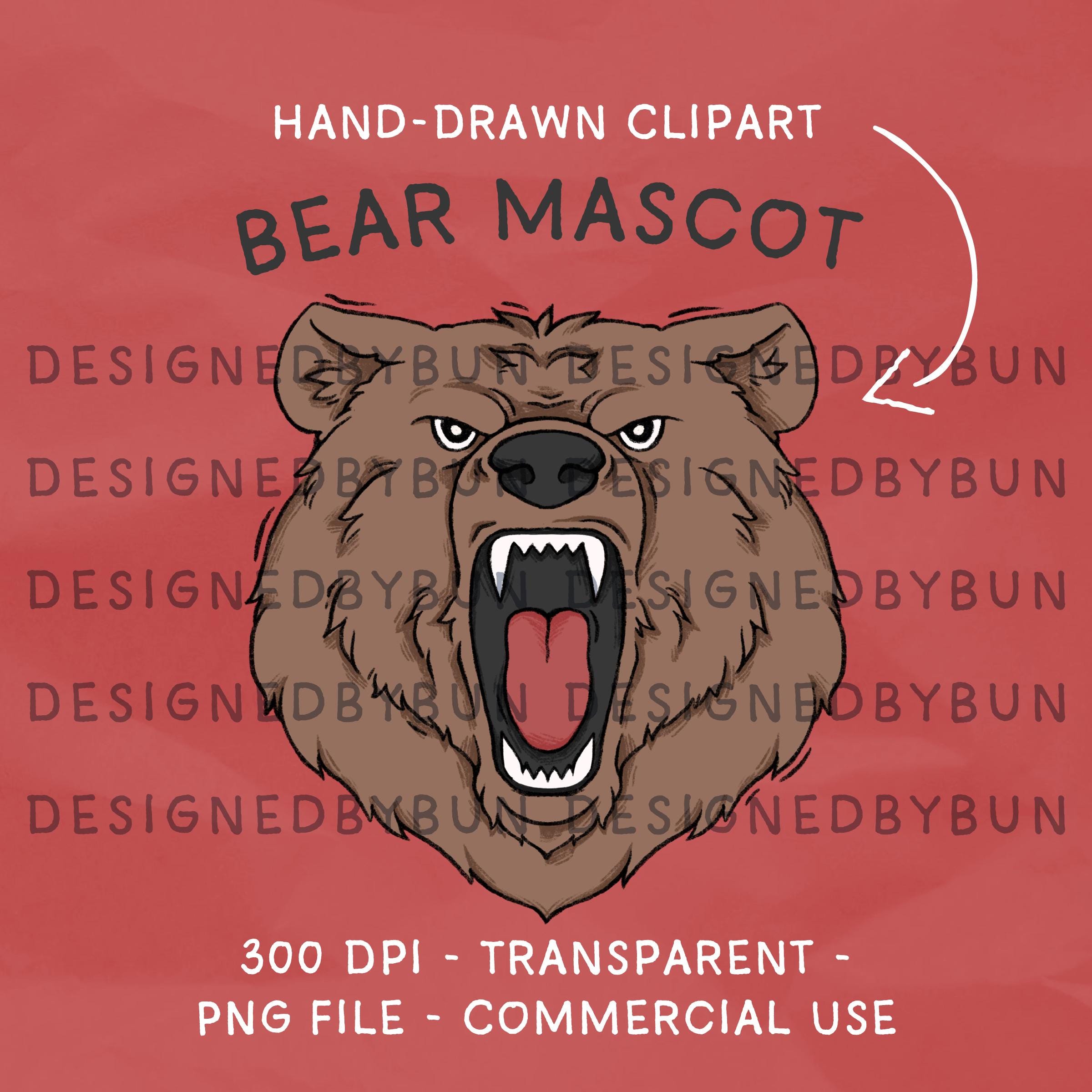 Hand-drawn Bear Mascot Clipart: School Spirit PNG (digital Download ...