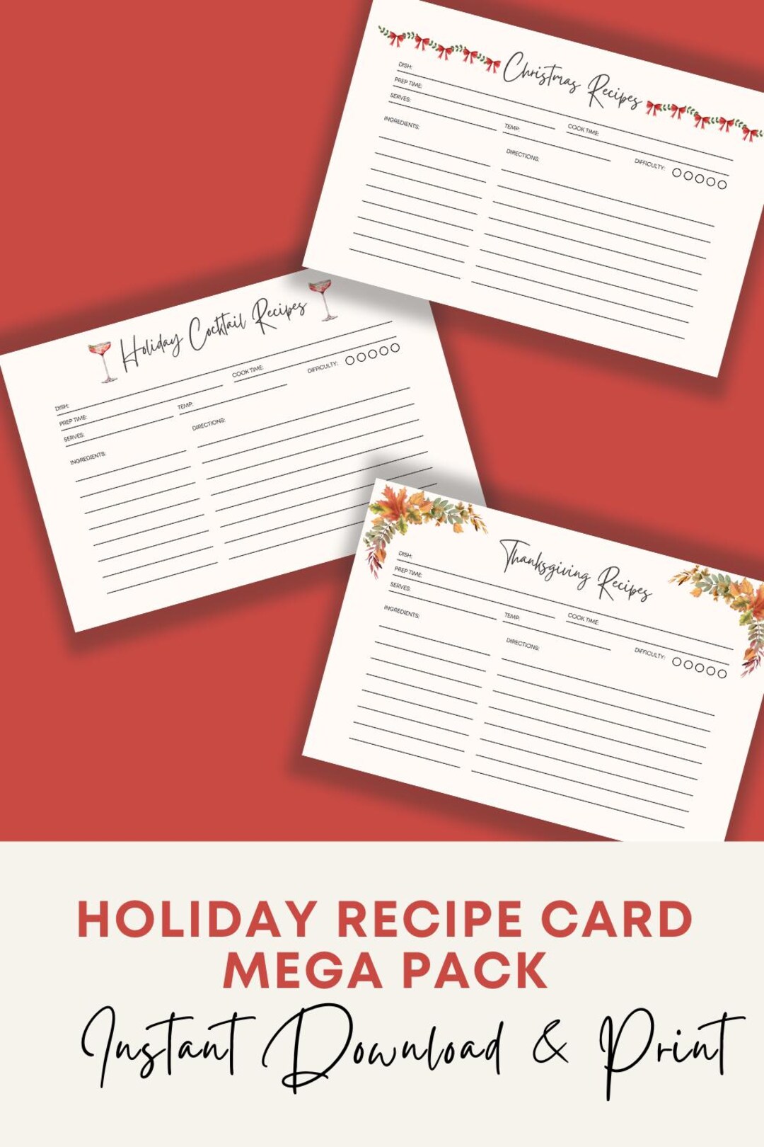 Holiday Recipe Card Mega Pack | Printable Thanksgiving & Christmas ...