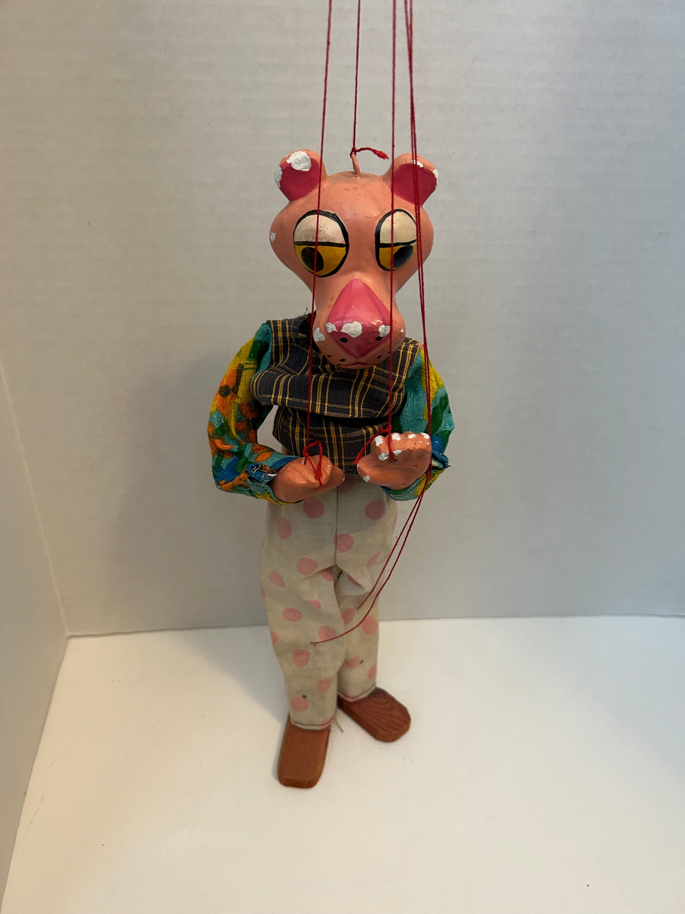 Vintage Pink Panther Marionette String Puppet Ceramic Mexico Handmade ...