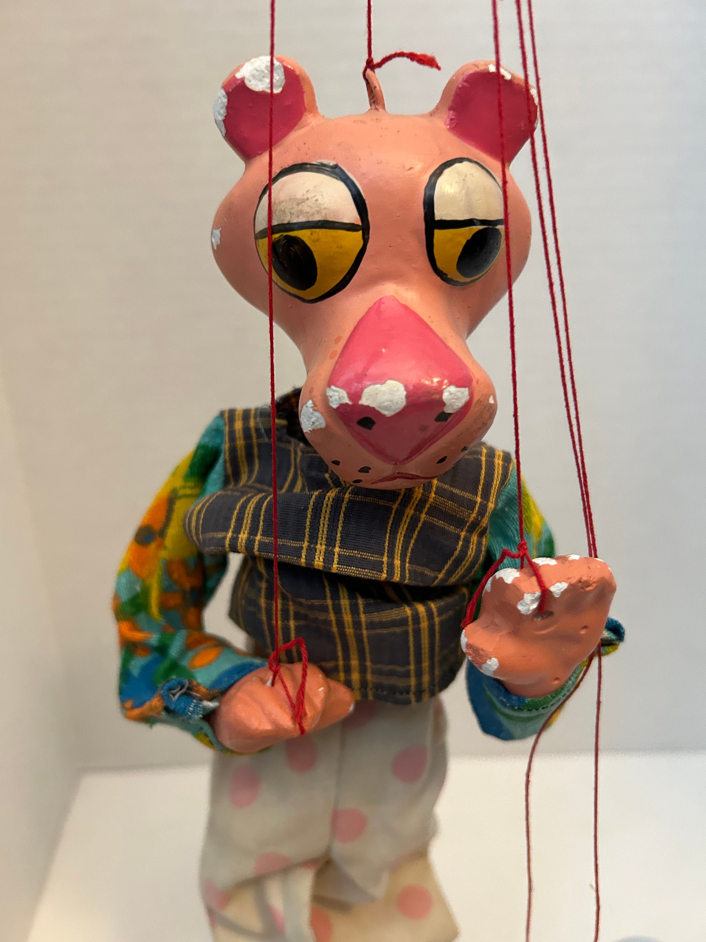 Vintage Pink Panther Marionette String Puppet Ceramic Mexico Handmade ...