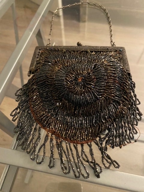 Antique Victorian Micro Steel Beaded Purse With Frame Hand Bag Early ...