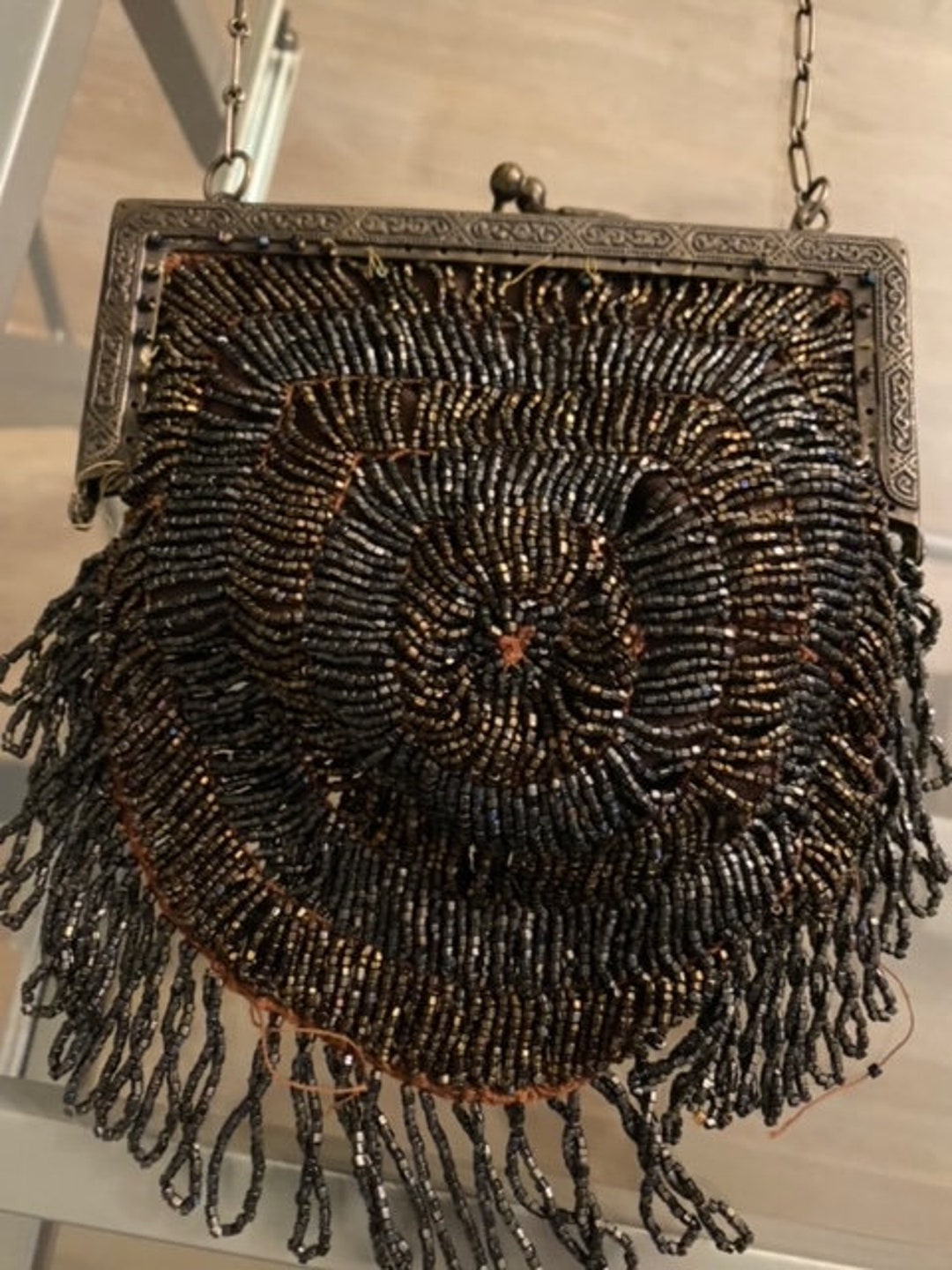 Antique Victorian Micro Steel Beaded Purse With Frame Hand Bag Early ...
