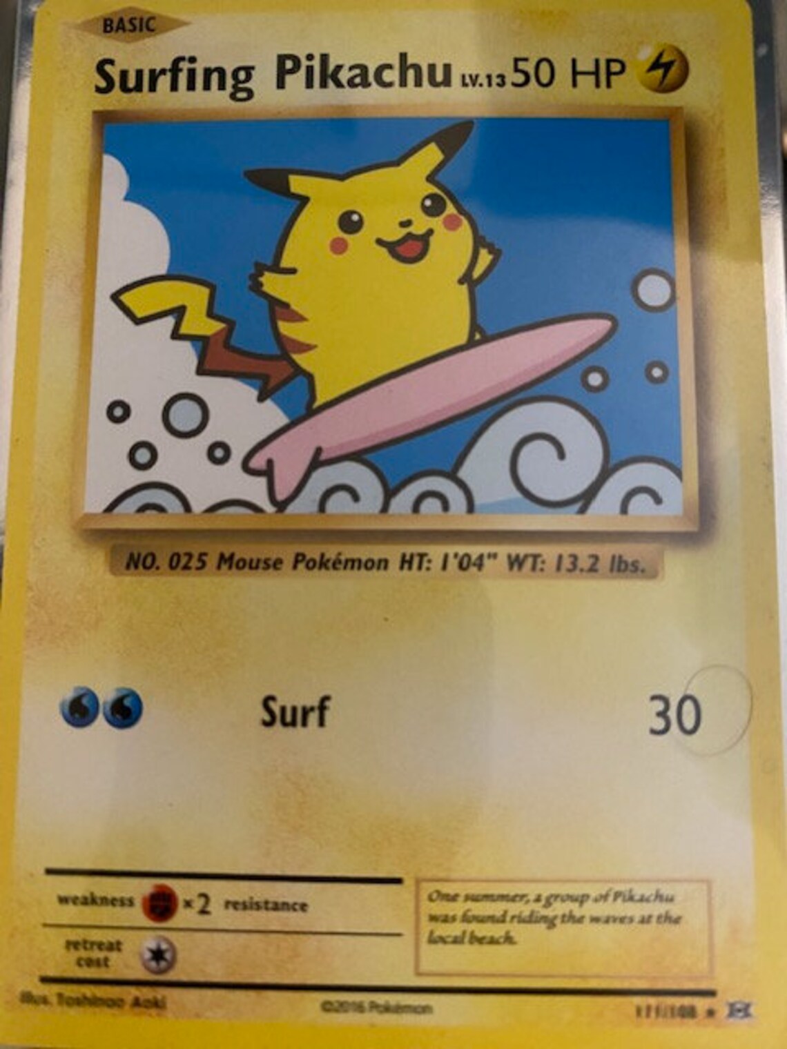 Surfing Pikachu 50 HP Pokemon Trading Card Rare Pika Great Condition ...