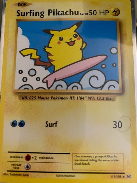 Surfing Pikachu 50 HP Pokemon Trading Card Rare Pika Great Condition ...