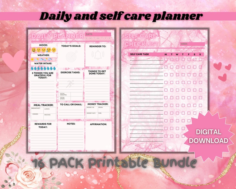 Self Care Printable Planner and Checklist, Personal Planner and ...