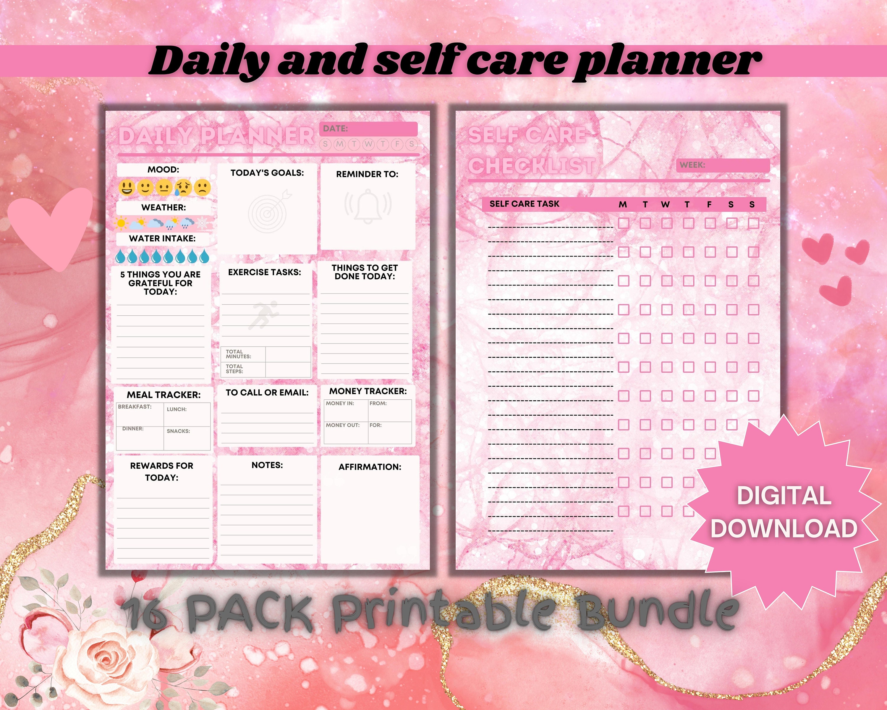 Self Care Printable Planner and Checklist, Personal Planner and ...