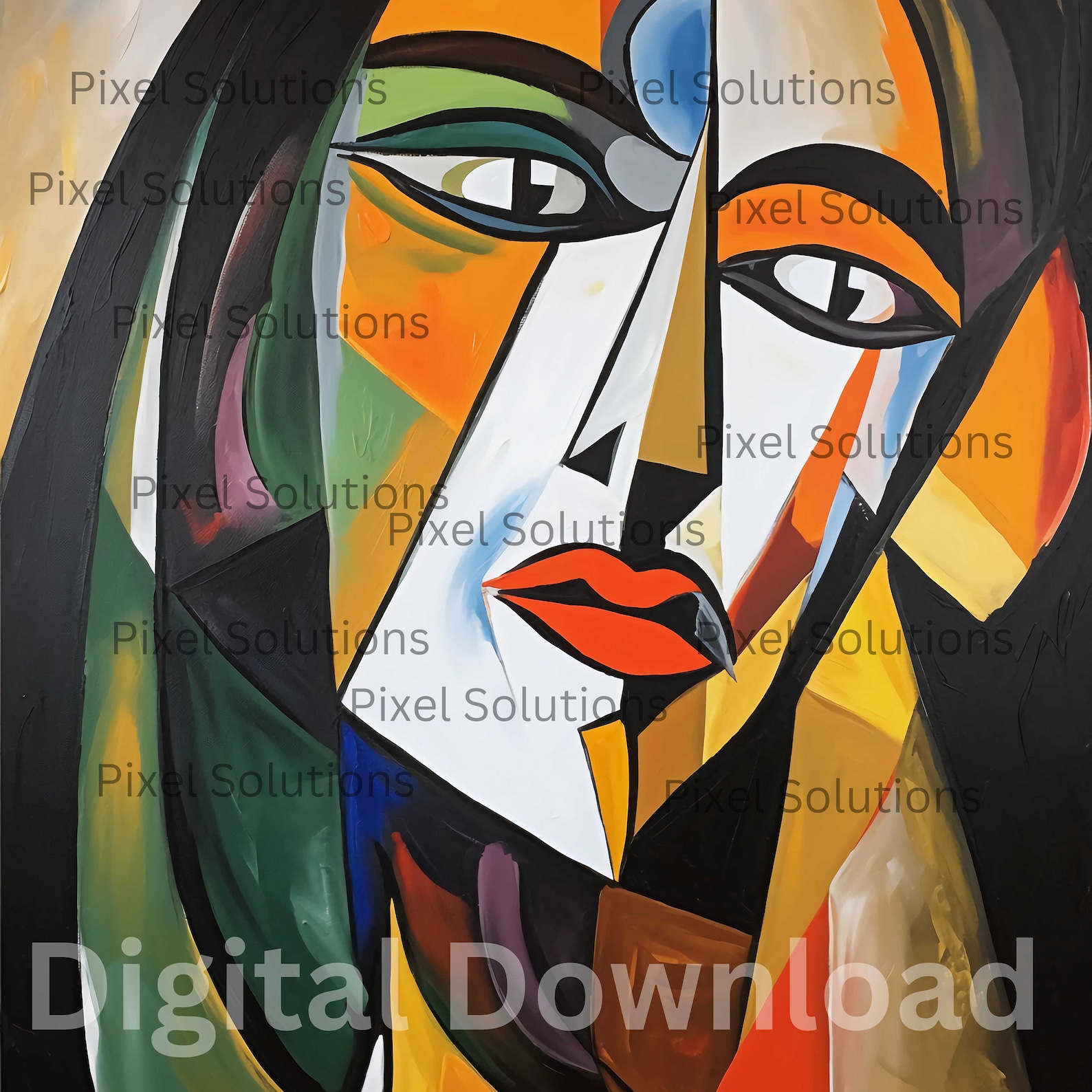Abstract Woman Face Painting, Printable Wall Art, Colorful Wall Poster ...