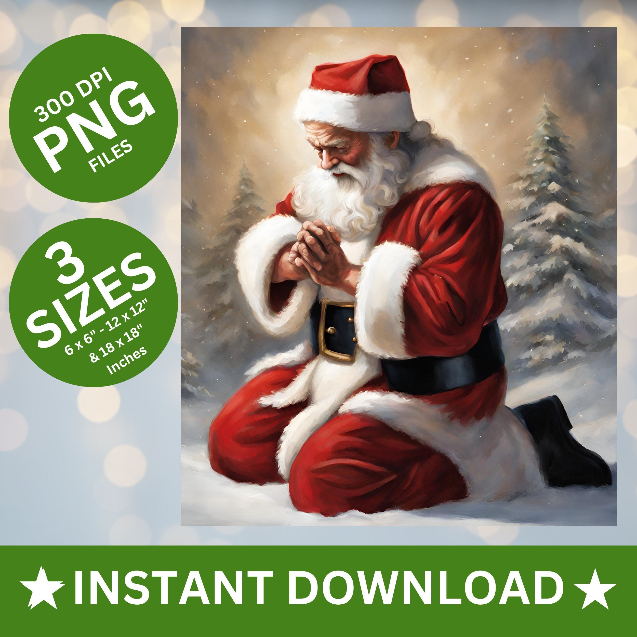 Printable Kneeling Santa PNG, Christmas Wall Art, Digital AI Art, Santa ...