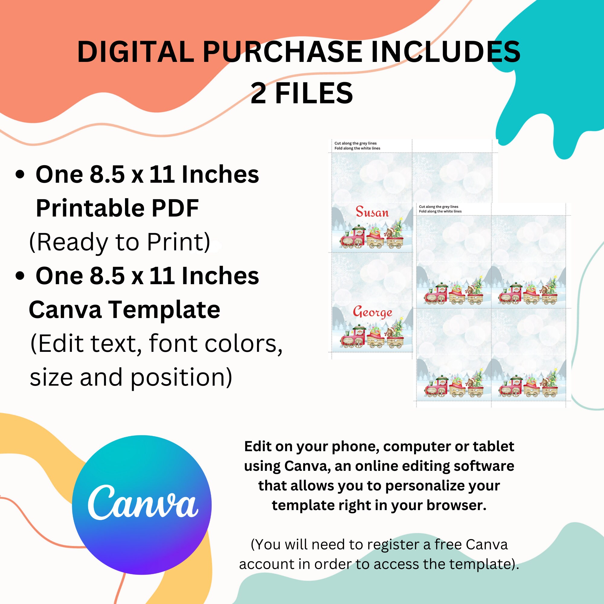 Printable Christmas Placecards, Table Tent Name Cards, Editable Canva ...