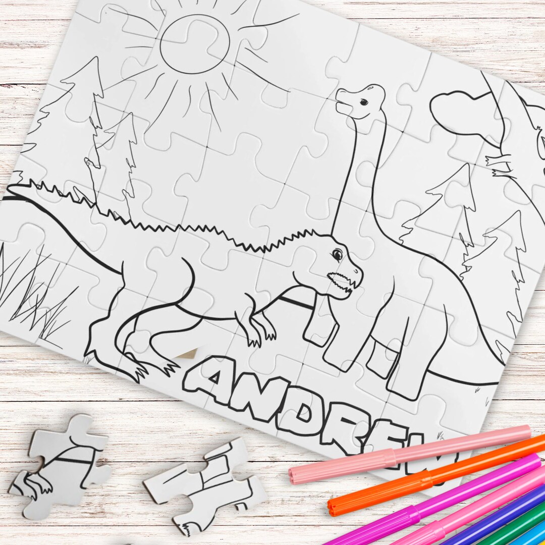 Personalized Color Your Own Dinosaur Jigsaw, 30 Piece Puzzle for Kids ...
