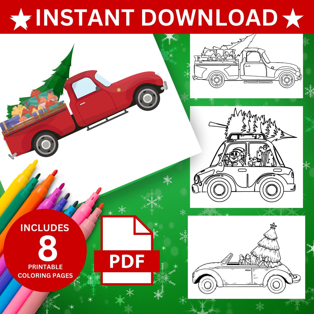 Truck With Christmas Tree Coloring Page, 8 Pages Printable Christmas ...