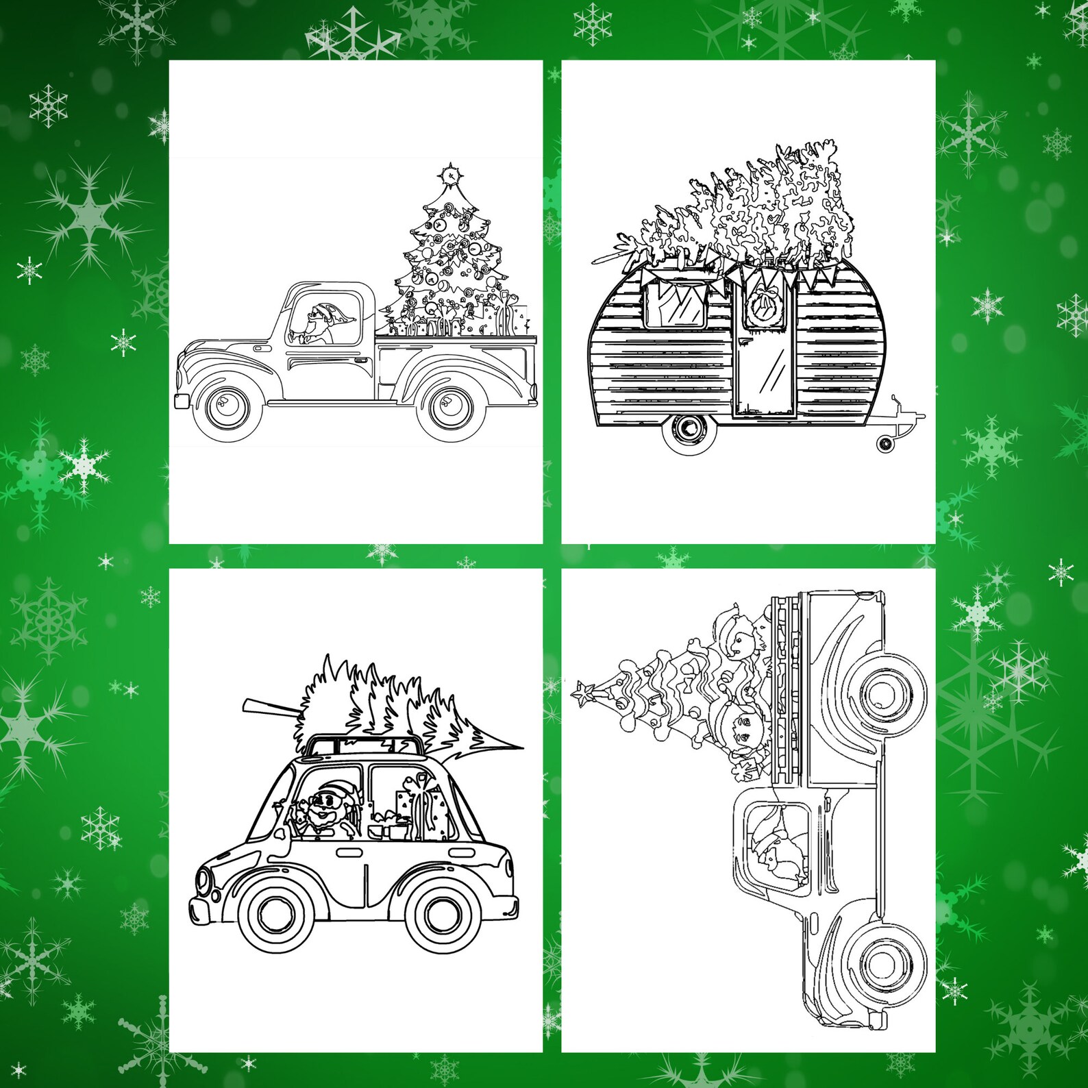 Truck With Christmas Tree Coloring Page, 8 Pages Printable Christmas ...