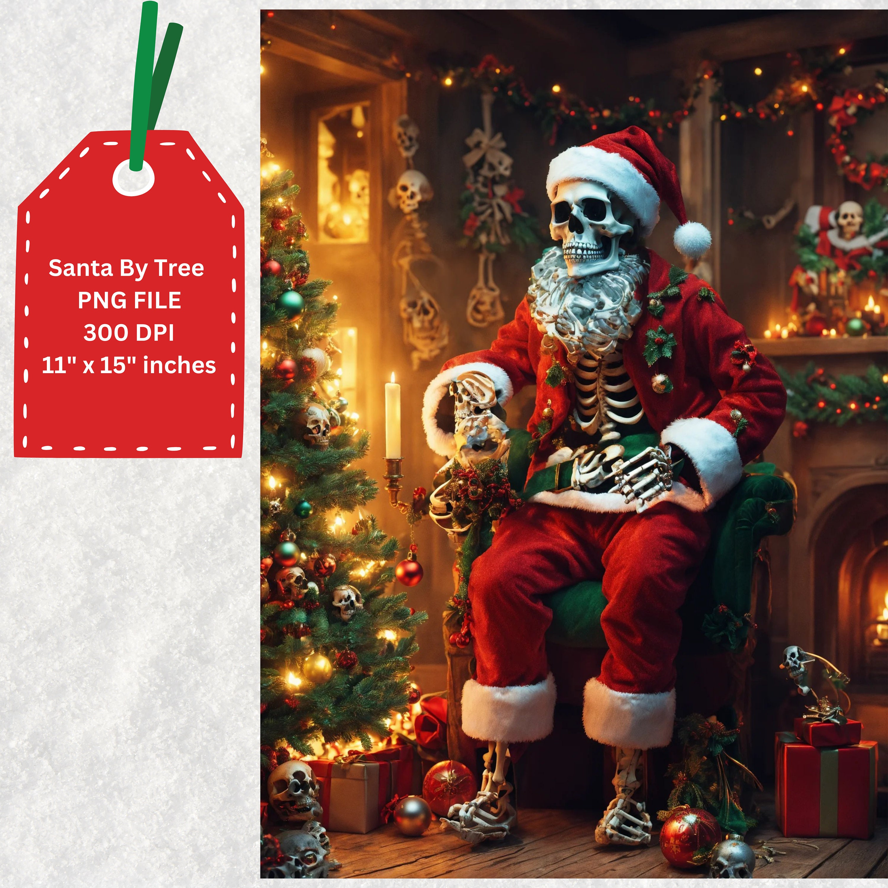 Printable Skeleton Santa Claus PNG, Gothic Christmas Digital AI Art ...