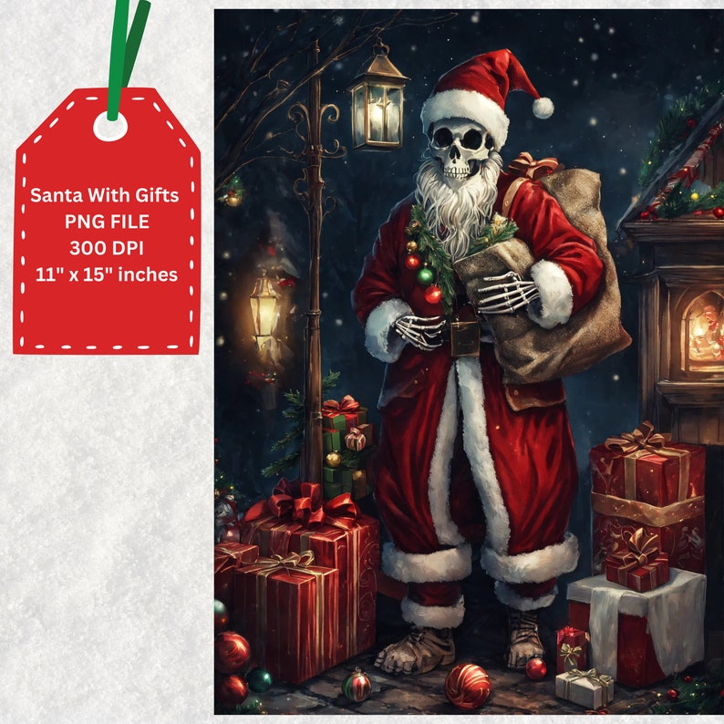 Printable Skeleton Santa Claus PNG, Gothic Christmas Digital AI Art ...
