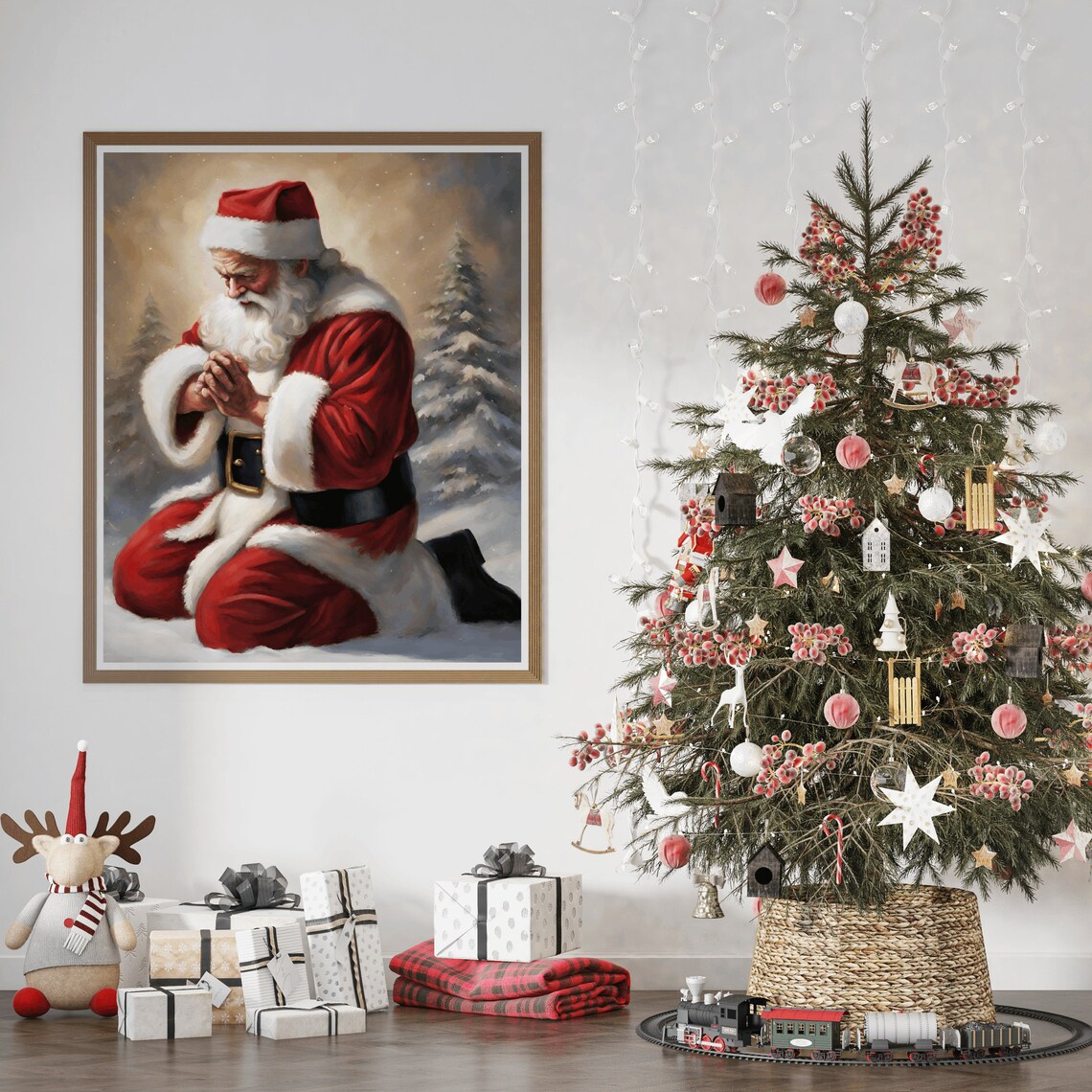 Printable Kneeling Santa PNG, Christmas Wall Art, Digital AI Art, Santa ...