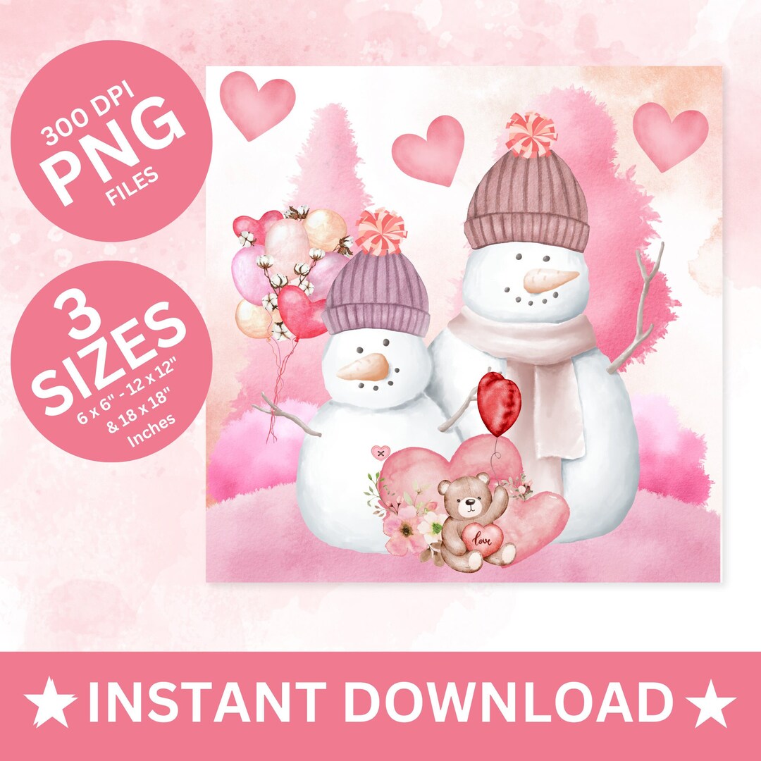 Valentine Snowman PNG, Printable Romantic Snowman, Snowman Friends ...