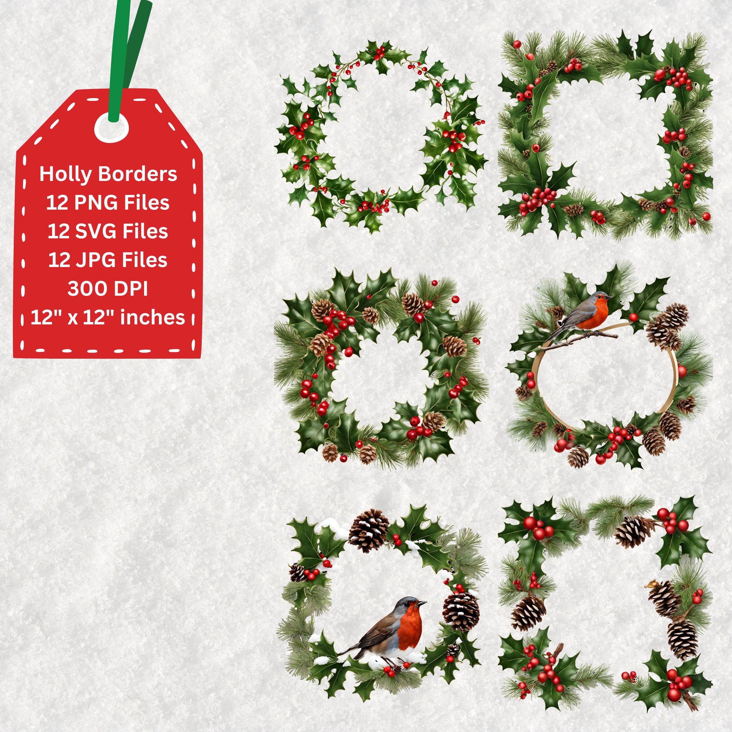 Holly Border Design Clipart, Holly Frame Svg, Christmas Holly & Berries ...
