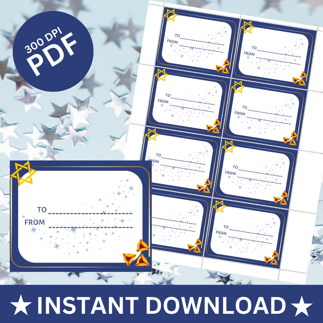 Purim Labels, Jewish Printable PDF Download, Purim Basket Tags, Gift ...