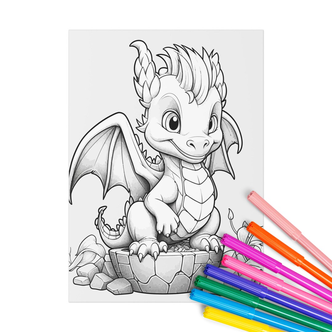 Cute Baby Dragon Poster, Fantasy Fairytale Dragons Poster Coloring ...
