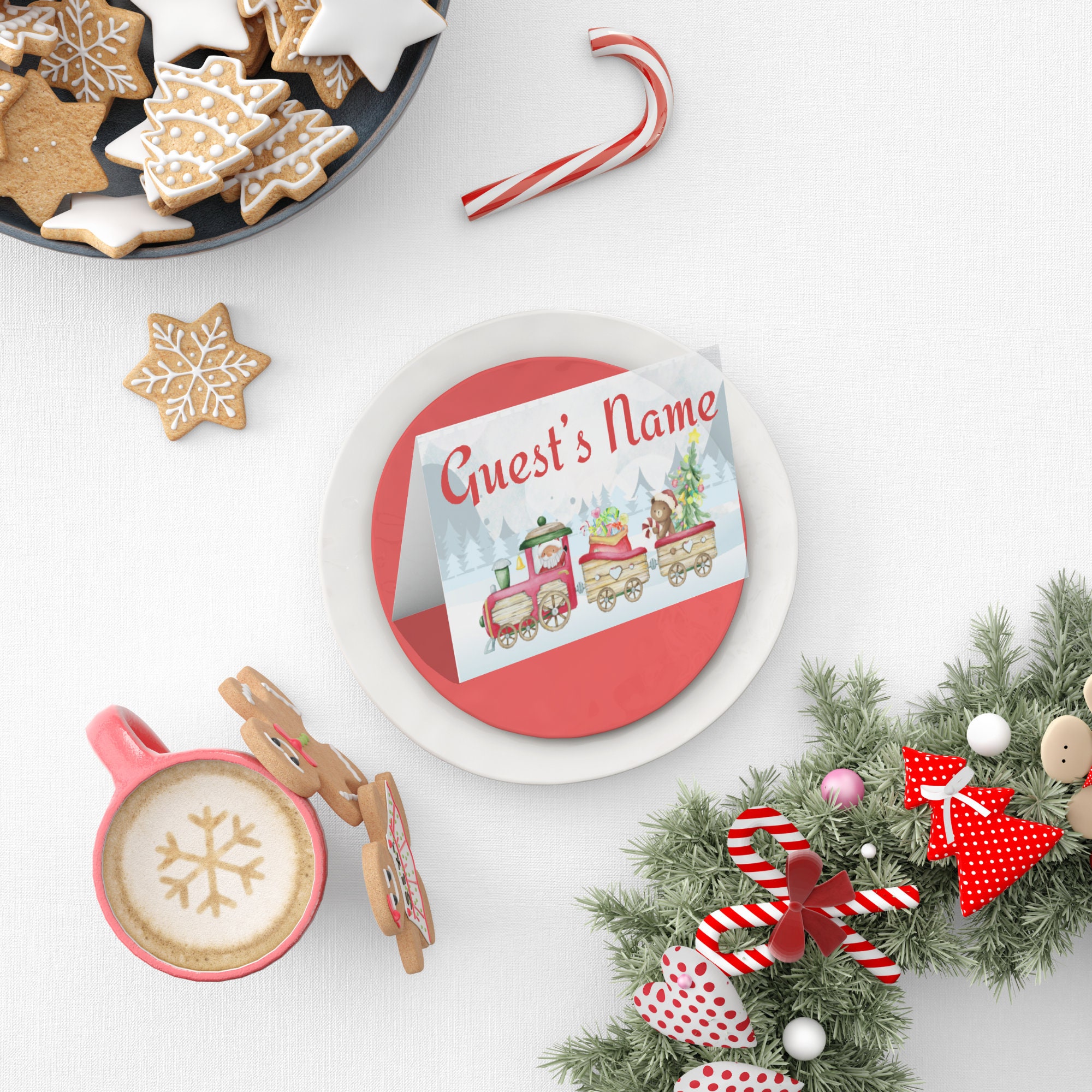 Printable Christmas Placecards, Table Tent Name Cards, Editable Canva ...