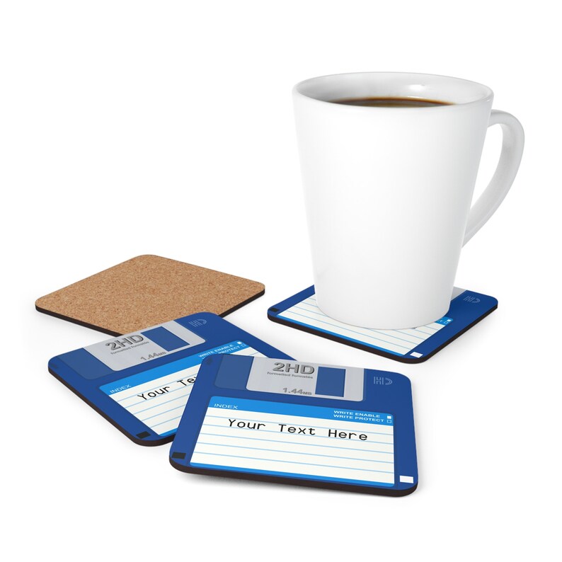 Custom Floppy Disk Coasters, 4 Piece Retro Computer Square Cork Drink ...