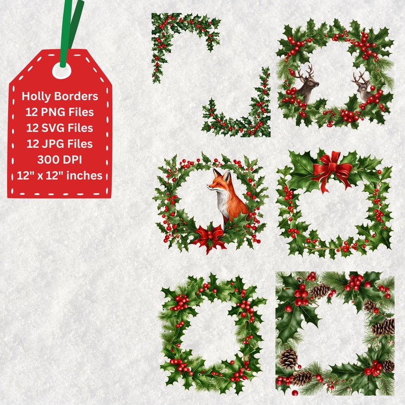 Holly Border Design Clipart, Holly Frame Svg, Christmas Holly & Berries ...