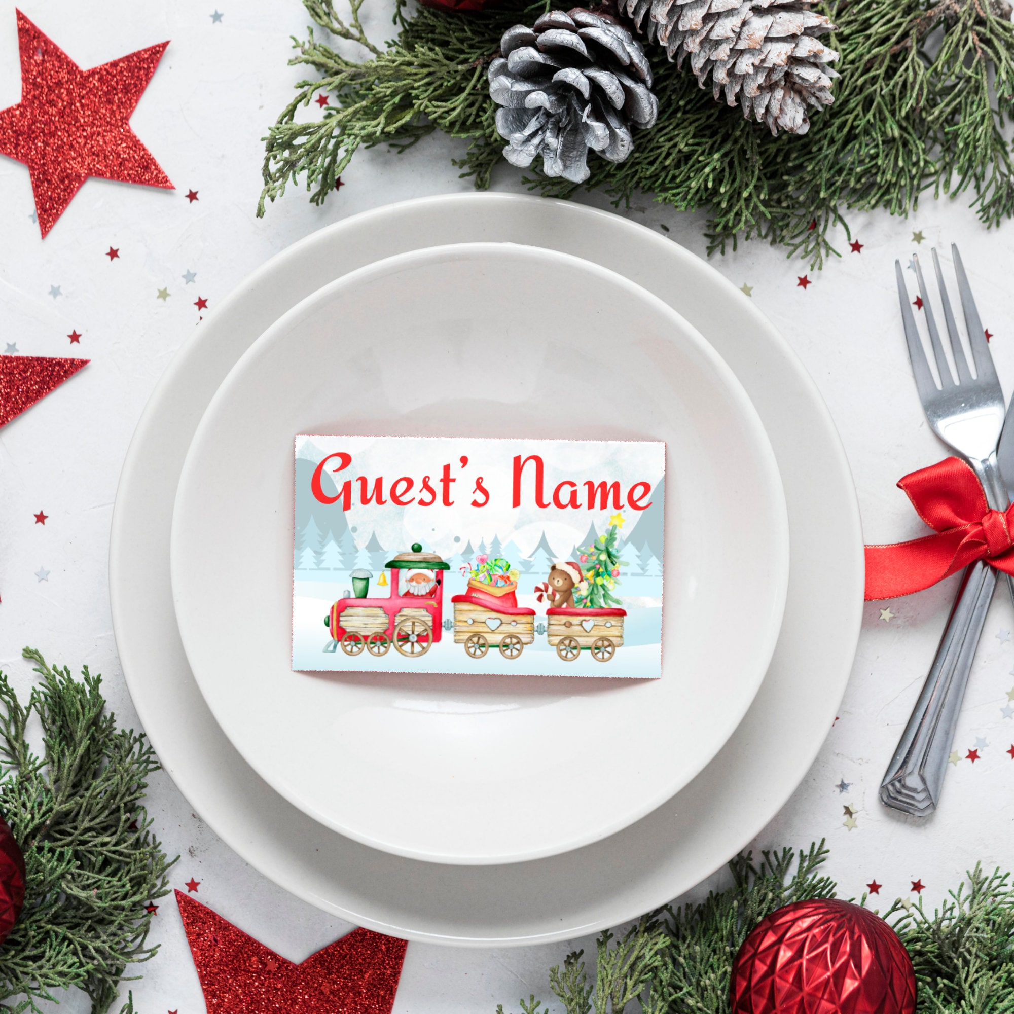 Printable Christmas Placecards, Table Tent Name Cards, Editable Canva ...