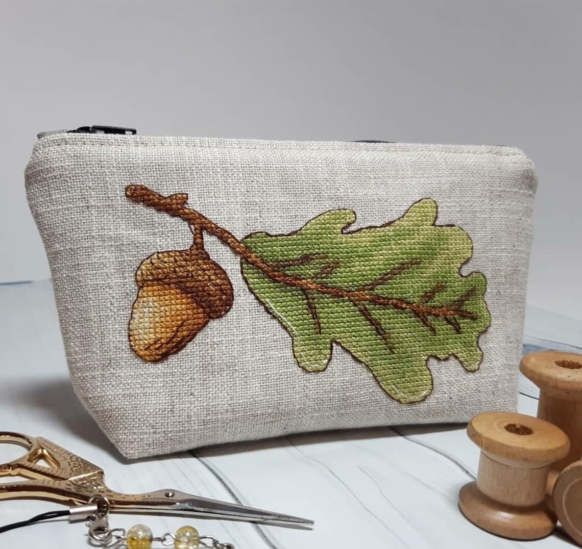 Acorn Cross Stitch Pattern ; Botanical Ornament ; Oak Leaf Embroidery ...