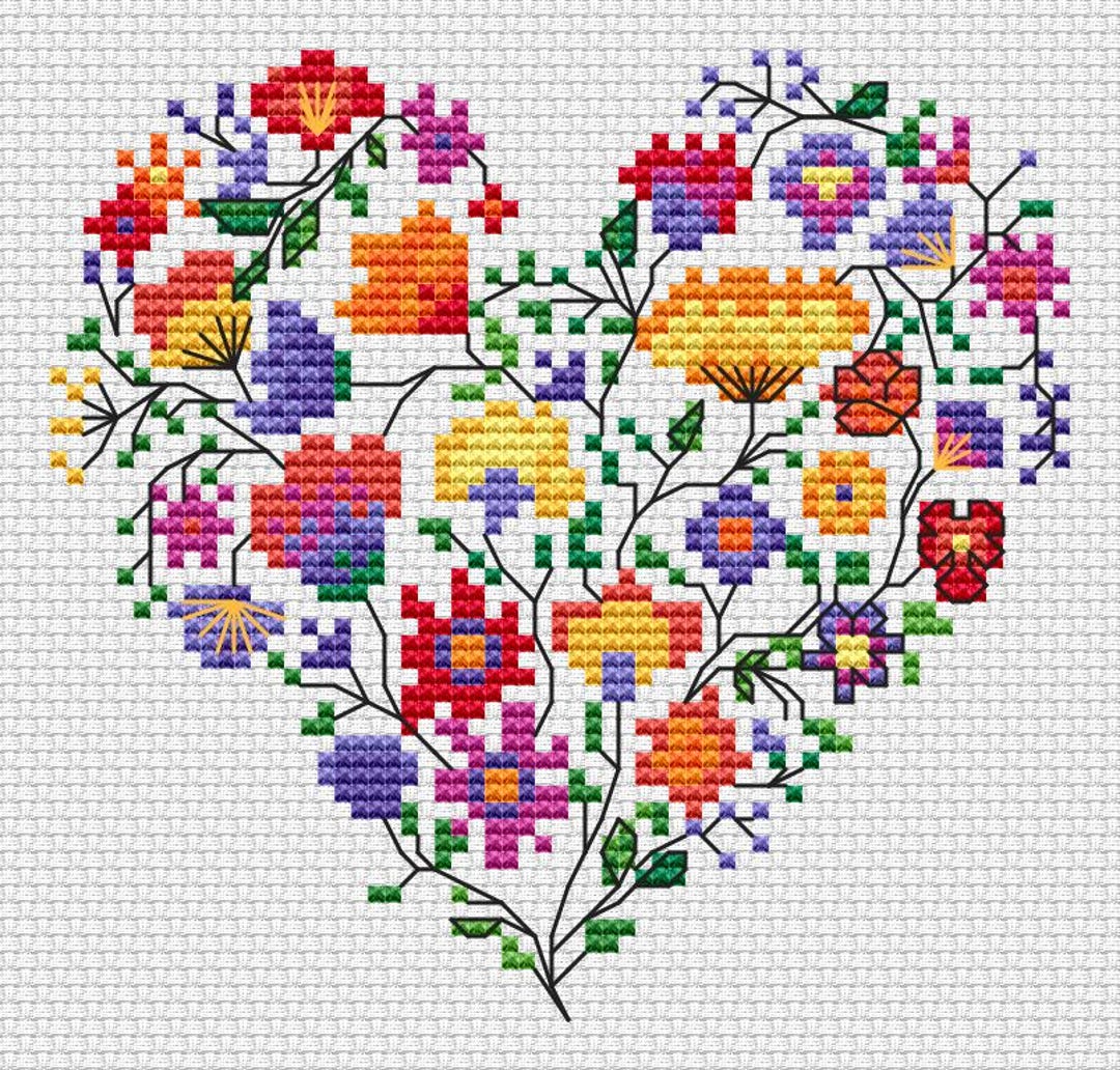 Floral Heart Cross Stitch Pattern, Plants Embroidery , PDF Pattern ...