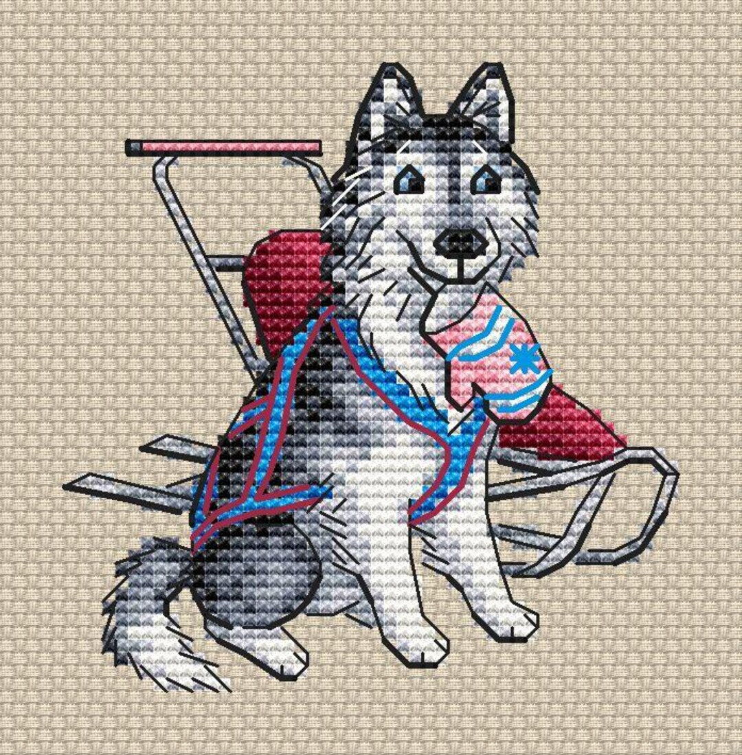 Husky Cross-stitch PDF Pattern ; Husky With Sledge Embroidery Pattern ...